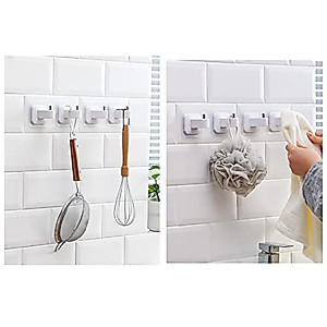 Fysupotsu Adhesive Shower Hooks for Towels, Self Adhesive Shower Hanger Hooks, Modern Shower Towel Hook for Wall Bathroom Hanging Coat, Hat, Towel Robe Hook Rack Wall Mount 4-Packs (White)