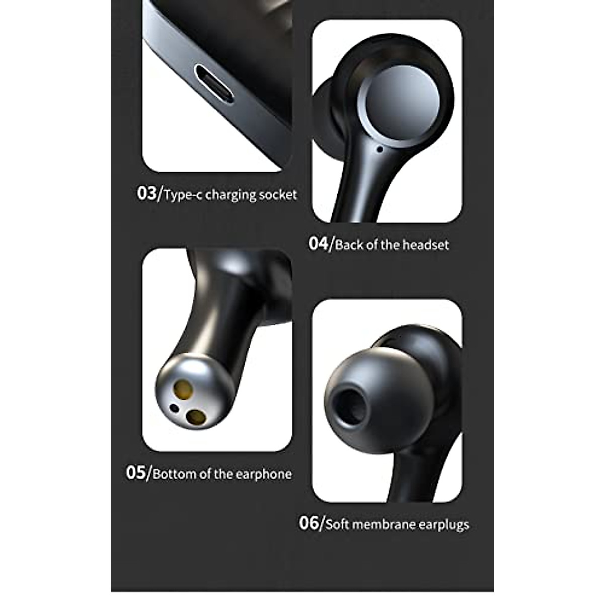 DARK WOLF True Wireless Earbuds,Active Noise Cancellation Bluetooth Headphones Touch Control with Charging Case ，Built-in Mic Stereo Earphones Light-Weight Waterproof in-Ear Headset (BL-J7)