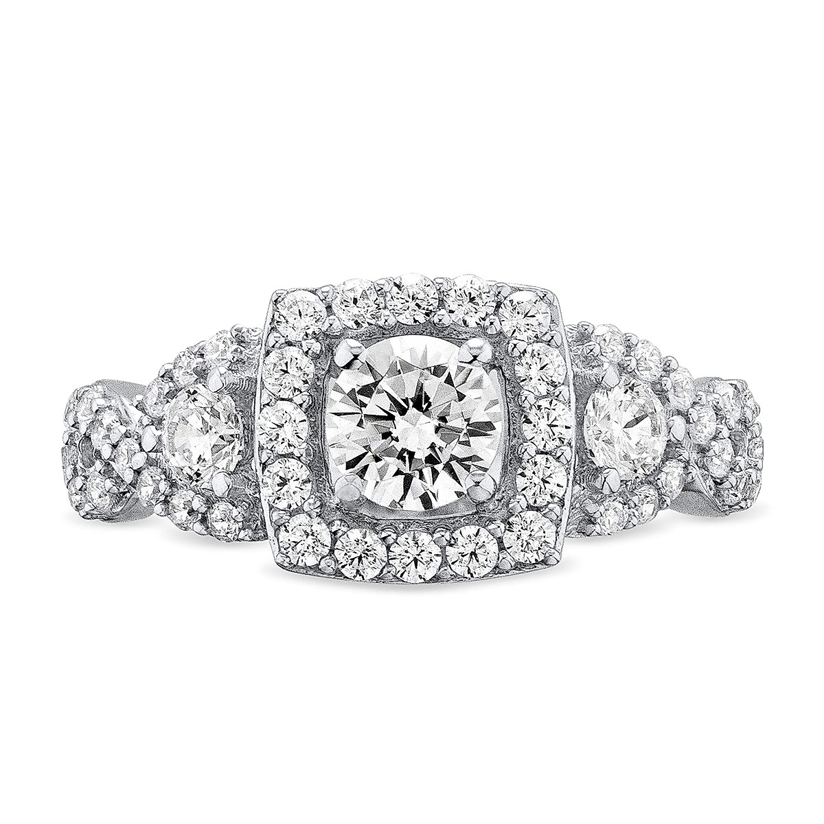 .925 Sterling Silver Round Brilliant Cut Cubic Zirconia Cushion Halo Three Stone Infinity Twist Engagement Ring - Size 7