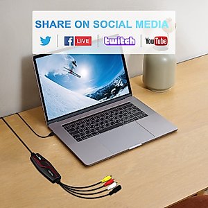 DIGITNOW USB 2.0 Video Capture Card Device Converter, Easy to Use Capture, Edit and Save Analog Video to Digital Files for Your Mac OS X or Windows 7 8 10 PC, One Touch VHS VCR TV to DVD
