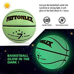 PATTONLEX Glow in The Dark Basketball Outdoor 29.5 Size 7 Glowing Leather Basketballs for Youth Men Boys and Girls