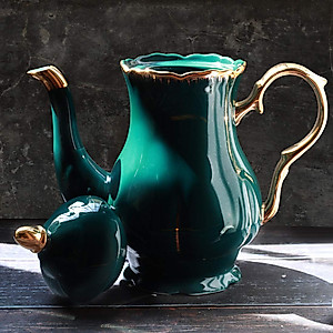 Jomop Ceramic Tea Pot Elegant Profile Decoration Extra Large Dark Green Housewarming Gift for Tea Lovers 4-6 Cups (1, Dark Green)