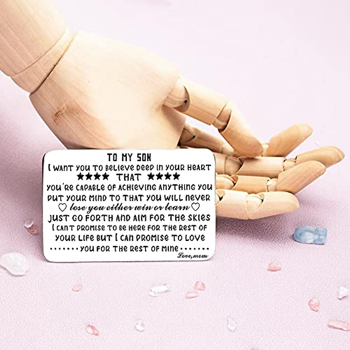 Engraved Wallet Card Insert for Son from MomEngraved Wallet Card Inserts with Inspirational Quotes, Christmas, Birthday, Graduation, Gift Ideas Inspirational Birthday Gifts for Son (Black)