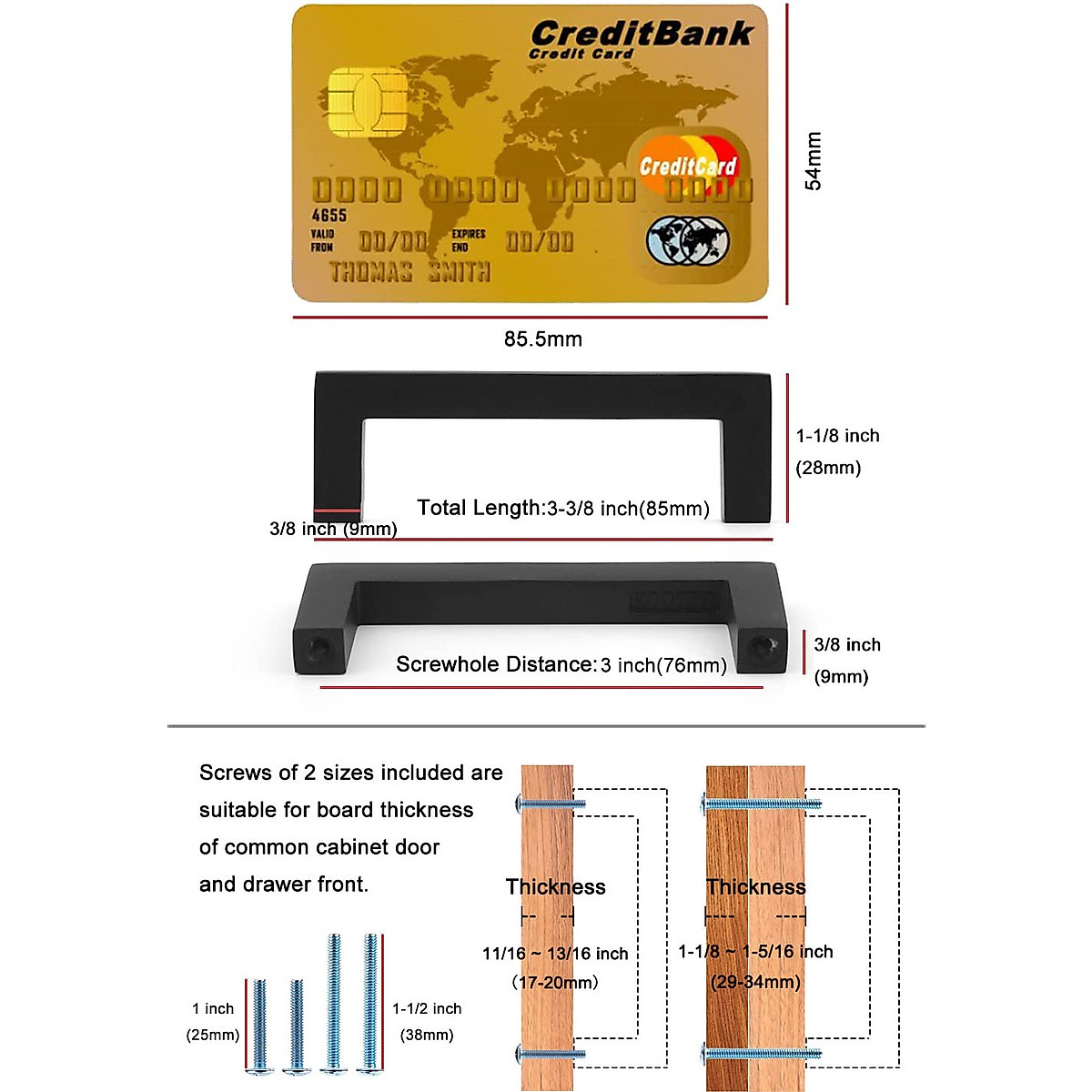KOOFIZO Solid Square Bar Cabinet Handle - Oil Rubbed Bronze Furniture Pull, 3 Inch/76mm Screwhole Distance, 10-Pack for Kitchen Cupboard Door, Bedroom Dresser Drawer, Bathroom Wardrobe Hardware