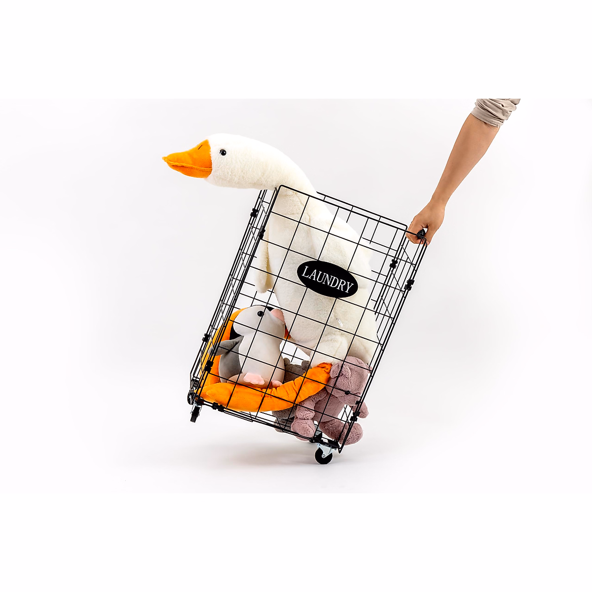 LargeROO Wire laundry Basket with Wheels & Removable Liner Bag for Bedroom, Small 72L Laundry Hampers Black Rolling Baskets Dirty Clothes Hamper on Wheels