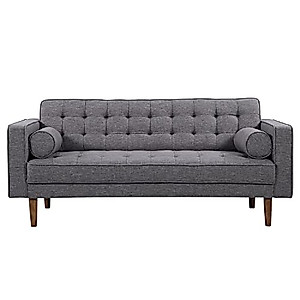 Armen Living Element Loveseat in Dark Grey Linen and Walnut Wood Finish, 67 x 30 x 34