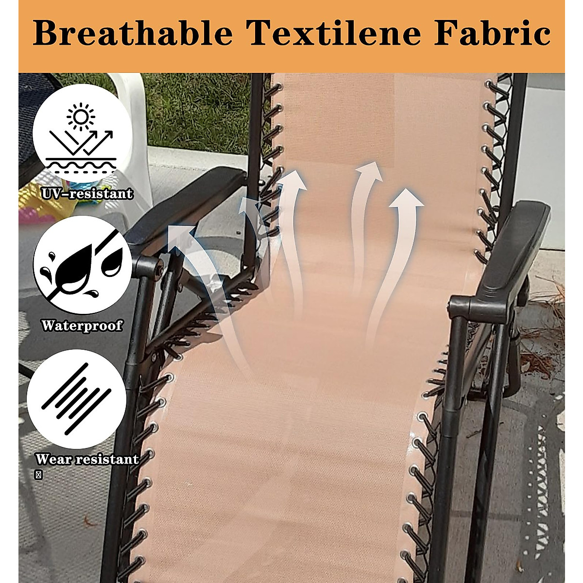 17" 19" 21" Wide Zero Gravity Chair Replacement Fabric, Repair Cloth with 4 Gravity Chair Replacement Cord Screws Kit, Zero Gravity Chair Accessories for Sling Patio Lawn Lounge Chair, Tan
