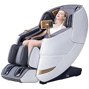 MassaMAX 4D Massage Chair, Full Body Recliner with Zero Gravity, Electric Extendable Footrest, Deep Yoga Stretch, AI Voice Control, Automatic Body Scan, Foot Rollers, and Heat (MT339-Space White)
