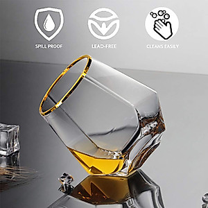 Diamond Whiskey Glasses, 4 PCS Rocks Glasses Gold Banded Cocktail Drinkware for Rum, Scotch or Wine Glasses, Tumblers Old Fashion Elegant Glass Unique Christmas New year Father's Day Gifts (Gray)