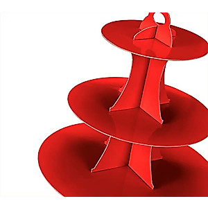 YLDW 3-Tier Cupcake Stand, Cake Stand Holder, Tiered DIY Cupcake Stand Tower for Dessert Table Displays, Birthday Theme Party Favors Decoration, Floral Tea Party, 12" W x 12.8" H, Red