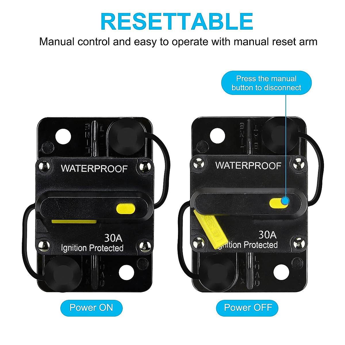 30 Amp Audio Circuit Breaker,12V-48V DC Fuse Holder,30-300A Breaker Switch,Inline Circuit Breaker with Reset Button,for Automotive Marine Boat Audio System Current Overload Protection