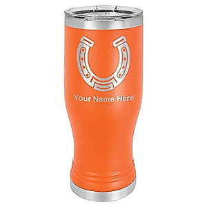 LaserGram 14oz Vacuum Insulated Pilsner Mug, Horseshoe Plain, Personalized Engraving Included (Orange)