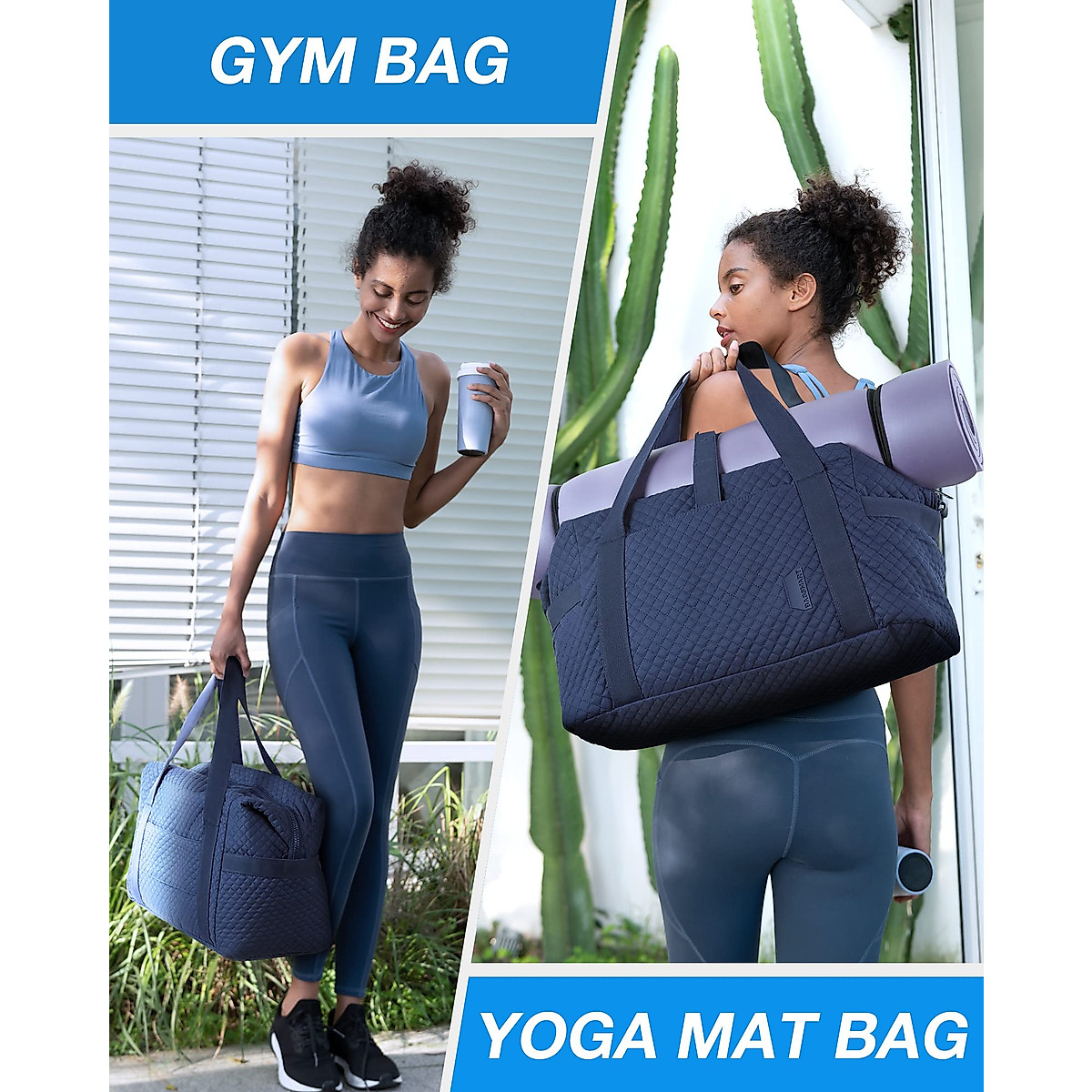 BAGSMART Large Gym Bag with Yoga Mat Buckle, Weekender Overnight Bag for Women, Travel Duffle Bag for Travel Essentials, Carry On Tote Bag Hospital Bag for Labor and Delivery