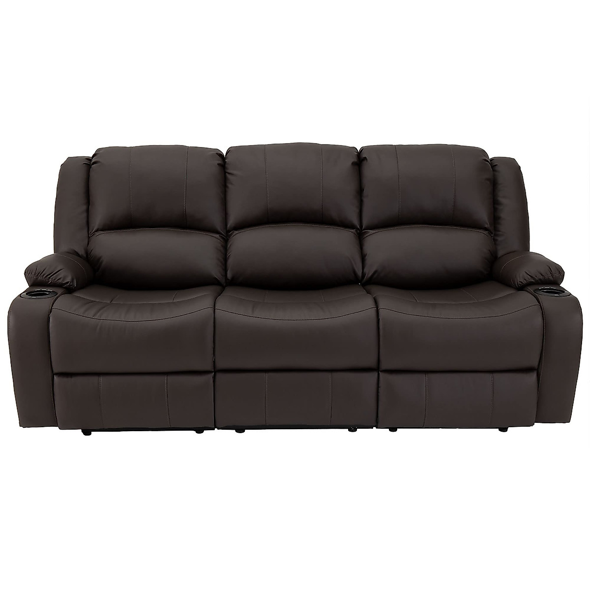 RecPro RV 80" Powered Triple Recliner Sofa & Drop-Down Console | Wall Hugger Seats | Ultrafabrics Brisa (Coffee Bean)