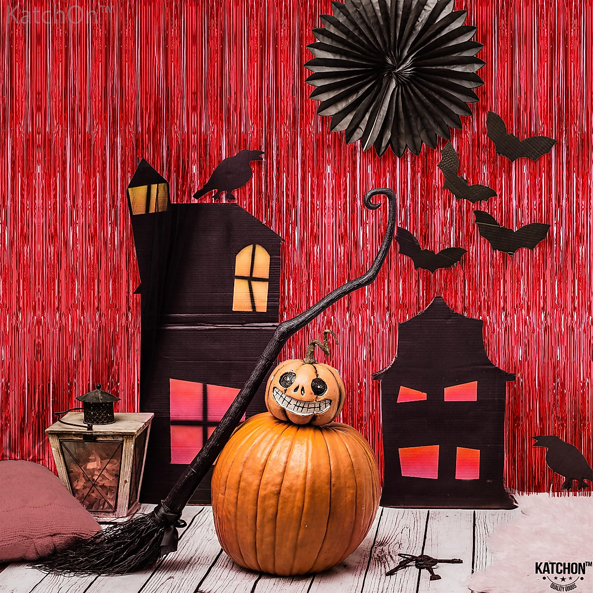 KatchOn, Red Streamers Party Decorations - XtraLarge 3.2x6.5 Feet, Pack of 2 | Red Backdrop for Red Birthday Decorations | Christmas Backdrop, Christmas Decorations | Red Party Decorations, Red Decor