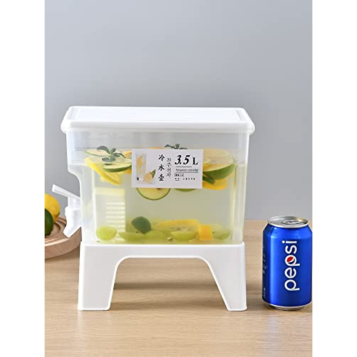 1PCS 0.9 Gallon Water Drink Dispenser For Fridge, Beverage Dispenser with Stand And Spigot, Plastic Pitcher with Lid, Water Storage Containers BPA Free, Lemonade Dispenser