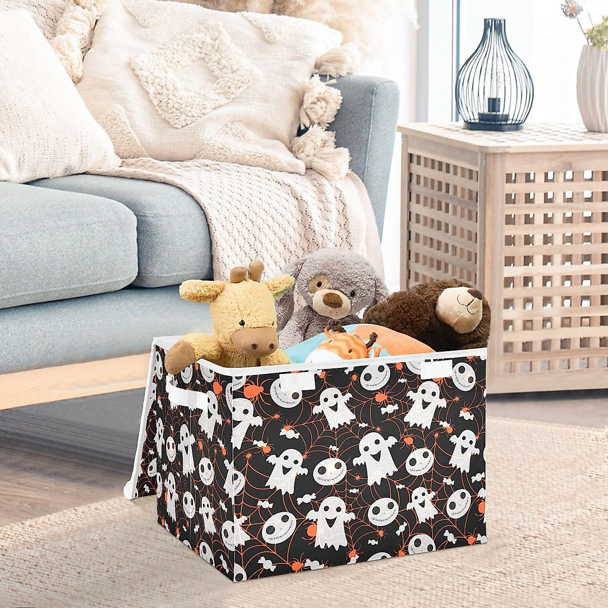 senya Halloween Storage Baskets Collapsible Storage Bins with Lids, Spider Ghost Halloween Storage Boxes Clothes Baskets for Organizing