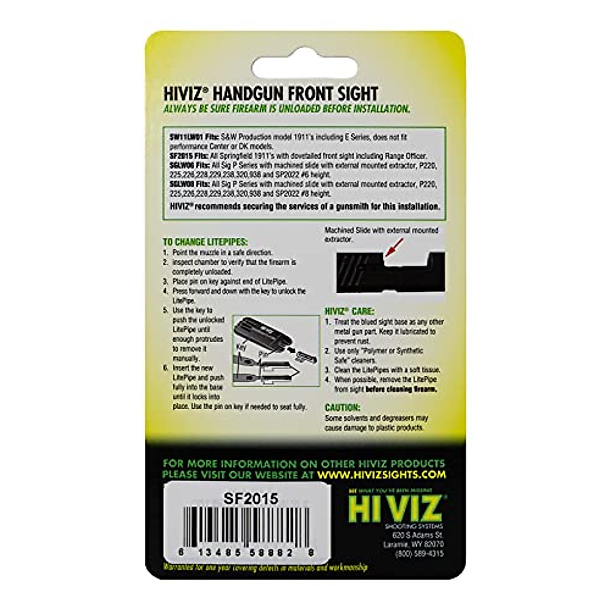 HiViz Springfield Armory 1911 Lite Wave Front Sight Handgun, Green, Red & White, One Size (SF2015)