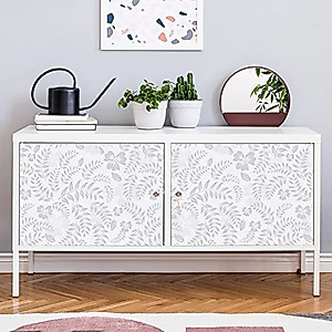 VEELIKE Grey Floral Peel and Stick Wallpaper Boho Breezy Leaves Floral Wallpaper 17.7''x118'' Removable Floral Wallpaper Self Adhesive Grey Contact Paper for Bathroom Walls Cabinets Drawer Liners
