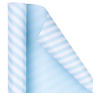 WRAPAHOLIC Reversible Wrapping Paper - Baby Blue and Stripes Design for Birthday, Holiday, Wedding, Baby Shower Wrap - 30 Inch x 33 Feet