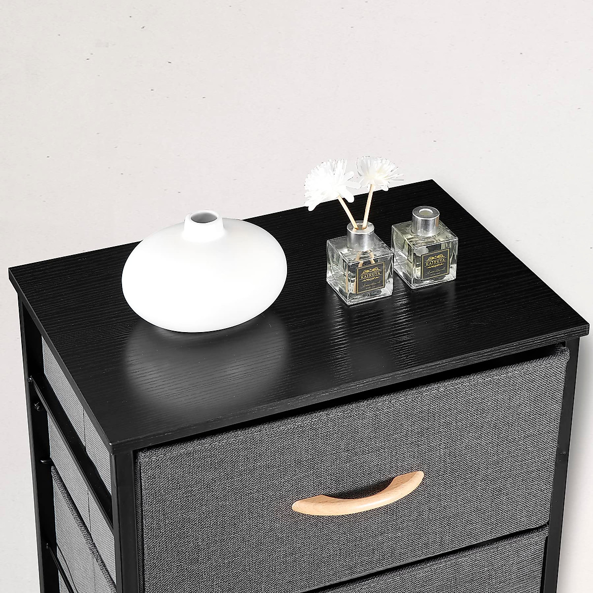 SUPER DEAL Dresser for Bedroom with 4 Storage Drawers, Fabric Chest of Drawers Storage Organizer with Wood Top and Metal Frame for Closet Living Room Hallway Entryway, 36 inch Tall Grey