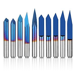 Genmitsu 10 Pcs 1/8'' Shank CNC Router Bits Set, Flat V-bit & Triangular V-bit, 20 /30 /45 /60 /90 Degree 0.1mm Tip, Nano Blue Coat, Engraving Tool for CNC Signmaking Carving Lettering 2D&3D Sculpture
