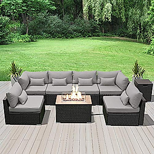 Dineli Patio Furniture Sectional Sofa with Gas Fire Pit Table Outdoor Patio Furniture Sets Propane Fire Pit (Light Gray-Rectangular Table)
