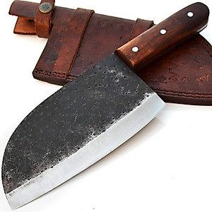 PAL 2000 KNIVES CL 9832 Custom Handmade Carbon Steel Fixed Blade 7 Inch Cleaver Knife Rosewood handle with Sheath