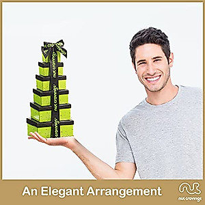 Dried Fruit & Mixed Nuts Gift Basket Green Tower + Ribbon (12 Assortments) Purim Mishloach Manot Gourmet Food Bouquet Arrangement Platter, Birthday Care Package, Healthy Kosher Snack Box, Her Him