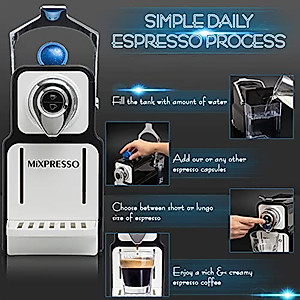 Mixpresso Espresso Machine for Nespresso Compatible Capsule, Single Serve Coffee Maker Programmable Buttons for Espresso Pods, Premium Italian 19 Bar Pressure Pump 23oz, Small Espresso Machine 1400W