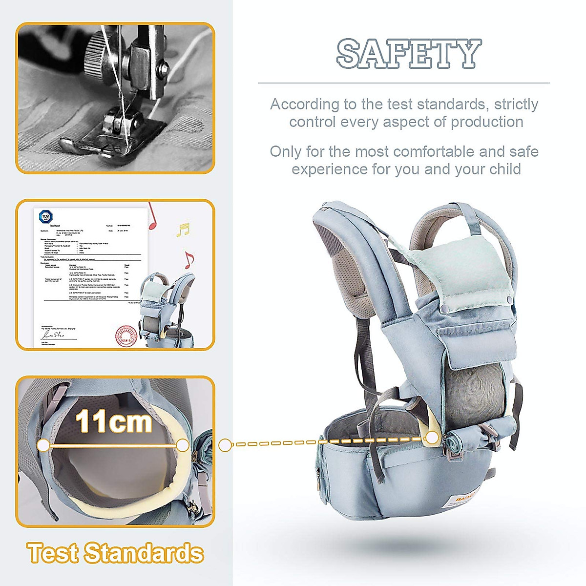 FRUITEAM 6-in-1 Baby Carrier with Waist Stool/Hip Seat for Breastfeeding, One Size Fits All - Adapt to Newborn, Infant & Toddler (Blue)