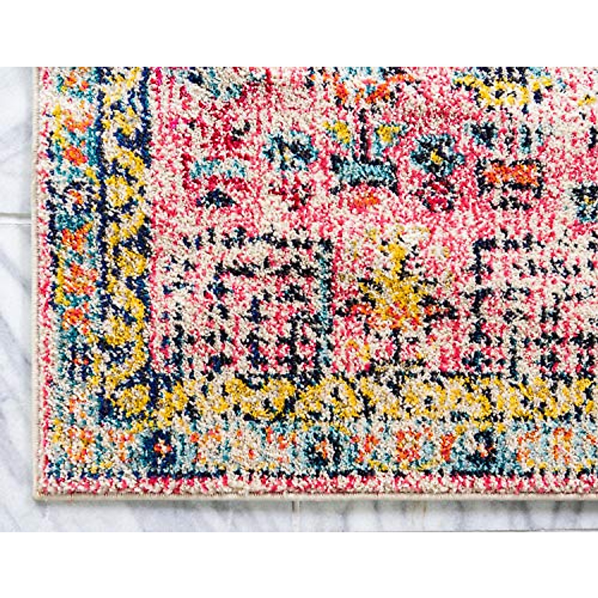 Unique Loom Monterey Collection Vintage Bohemian Inspired with Distressed Tribal Design Area Rug (5' 0 x 8' 0 Rectangular, Pink/ Yellow)