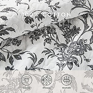 Laura Ashley Quilts Cotton Reversible Bedding with Matching Shams, Floral Home Decor for All Seasons, King, Amberley Black/White