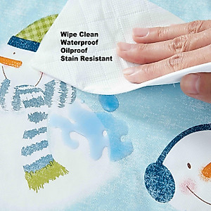 Newbridge Blue Snowy Snowman Print Flannel Back Vinyl Christmas Tablecloth - Cute Snowmen in Sweaters and Scarves Xmas Winter Holiday Wipe Clean Easy Care Tablecloth, 60” x 102” Oblong/Rectangle