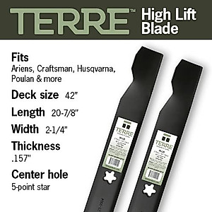 Terre Products, 2 Pack High Lift Lawn Mower Blades, 42 Inch Deck, Compatible with Craftsman LT1000, LT2000, Ariens, Husqvarna, Poulan, Snapper, Sears, Replacement for 138971, 134149, 138498, 532138971