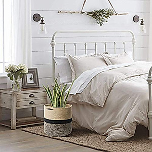 TIMEYARD Sturdy Jute Rope Plant Basket Modern Woven Basket for 10" Flower Pot Floor Indoor Planters, 11” x 11” Storage Organizer Basket Rustic Home Decor, Black and Beige Stripes