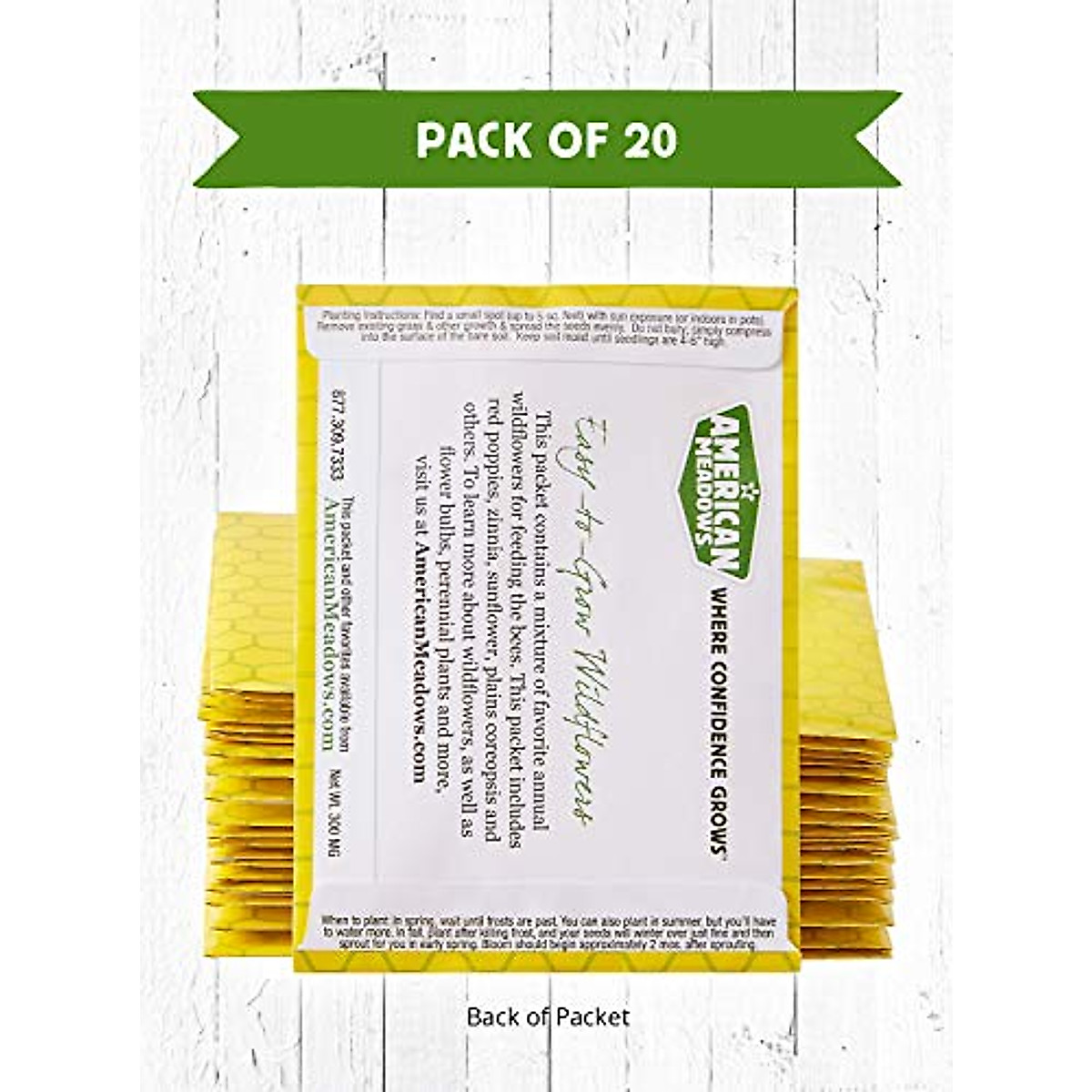 American Meadows Wildflower Seed Packets "Feed The Bees'' Party Favors (Pack of 20) - Pollinator Wildflower Seed Mix to Attract Hummingbirds, Bees, and Butterflies, Party Favor for Any Occasion
