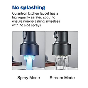 Kitchen Faucet with Spring LED Pull Down Sprayer Single Handle Matte Black Commercial Stainless Steel Kitchen Sink Faucet Oulantron high arc Kitchen Faucet