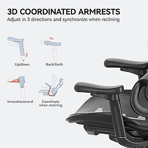 SIHOO Doro C300 Ergonomic Office Chair with Ultra Soft 3D Armrests, Dynamic Lumbar Support for Home Office Chair, Adjustable Backrest Desk Chair, Swivel Big and Tall Computer Chair Black