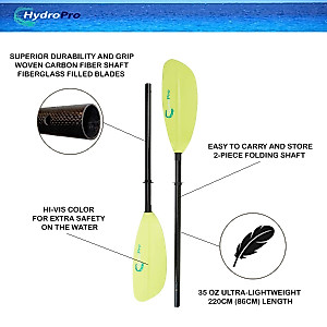 HydroPro 220 cm Carbon Fiber Kayak Paddle, Green