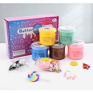 Butter Slime Kit 5 Pack, Scented Candy Christmas Slime Party Favors for Girls and Boys, DIY Putty Toys for Kids, Soft Stretchy & Non-Sticky, Cute Stuff, Basket Stuffers