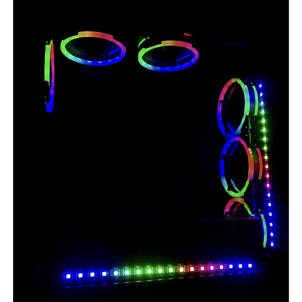 Apevia ST6P2-RGB Spectra 120mm Silent Dual Ring RGB Color Changing LED Fan with Remote Control, 16x LEDs & 8X Anti-Vibration Rubber Pads w/ 2 Magnetic LED Strips (6+2-pk)