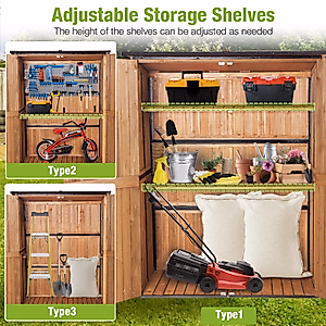 GUTINNEEN 4.6x2.42FT Sheds & Outdoor Storage Shed with All Around Metal Frame,Wooden Tool House with Adjustable Shelfs, Garden Tool Shes for Backyard Garden Patio Lawn, Brown