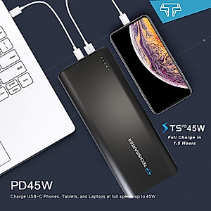 TECHSMARTER 20000mAh 45W Power Delivery USB C PD Power Bank, Laptop Portable Charger Compatible with Steam Deck, iPhones, MacBooks, Chromebooks, iPads, Galaxy, LG, Motorola, Androids