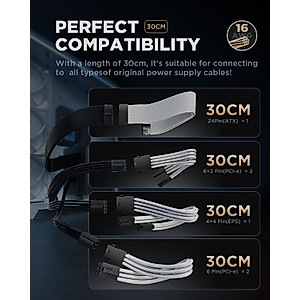 ASIAHORSE 16AWG PSU Cable Extension Power Cords, Customized Power Supply Mod Sleeve Extension Cable, ATX/EPS/8-pin PCI-E/6-pin PCI-E for ATX Power Supply (White)