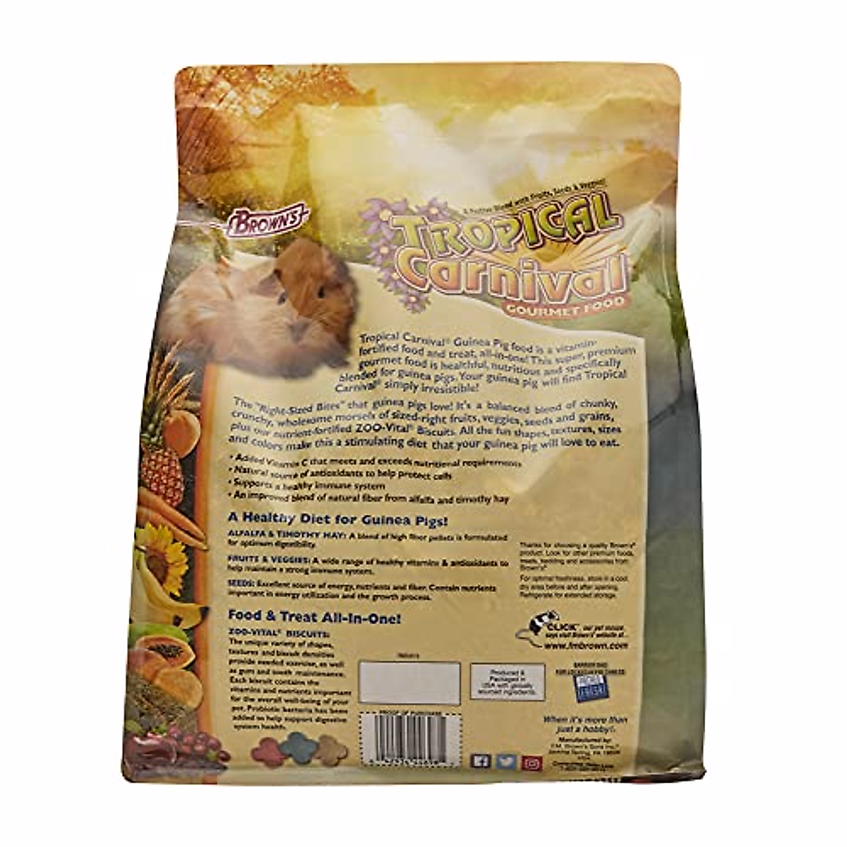 F.M. Brown's Tropical Carnival Gourmet Guinea Pig Food with Alfalfa and Timothy Hay Pellets - Vitamin-Nutrient Fortified Daily Diet - 10 lb