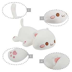 AFAN Cat Stuffed Animals Plush 13.7" Soft Cute Cat Plush Pillow Toys Kawaii Kitten Plushies Doll Gifts for Kids Girls Boys (Round Eyes, White)