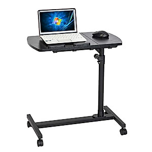 Portable Swivel Laptop Table Desk Adjustable Angle & Height Rolling Stand Tiltable Tabletop Desk Laptop Notebook Sofa/Bed Side Table Hospital Table Stand W/Lockable Casters, Black