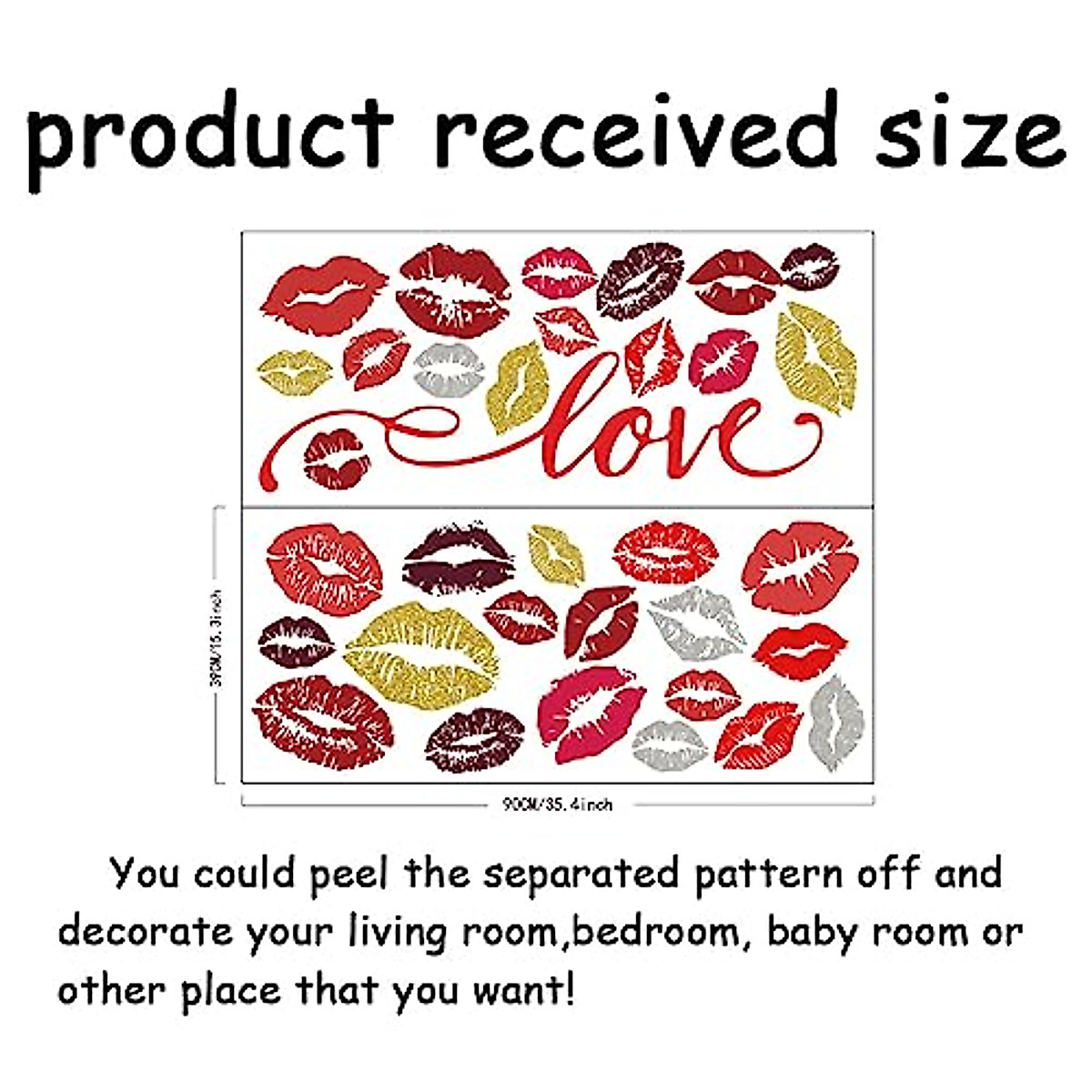 SUPERDANT Love Lips Wall Stickers 34PCS Red Silver Gold Brown Kisses Stickers Self-Adhesive Vinyl Wall Art Decals Valentine's Day Trendy for Home Living Room Girly Women's Bedroom Apartment Decor