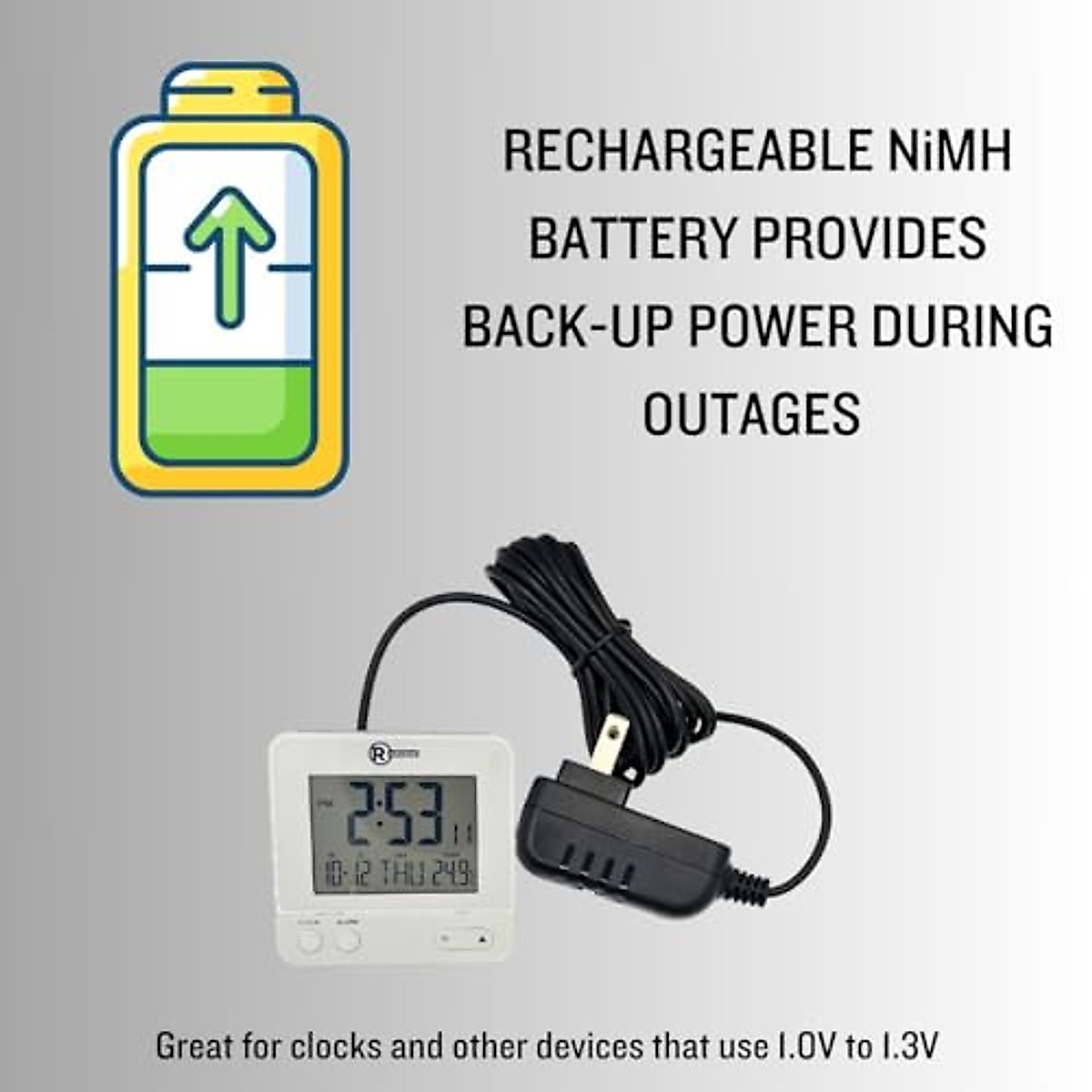 J. Thomas Convert AA Devices to Electric Power | Rechargeable Backup | Uninterrupted Operation | Ideal for Single AA Clocks and Devices | 1 NiMH Battery Adapter 1.3V